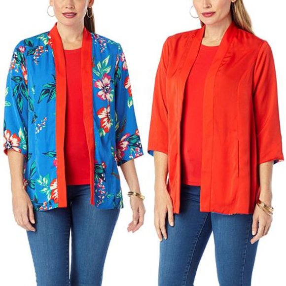 IMAN | Jackets & Coats | Iman Global Chic Bluered Floral Kimono Nwt Xl ...